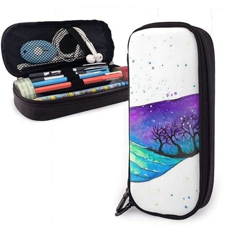 Trousse à crayons en cuir PU Star Whale Noir Sac de rangement