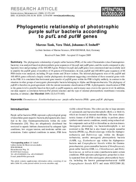 Pdf Phylogenetic Relationship Of Phototrophic Purple Sulfur Bacteria