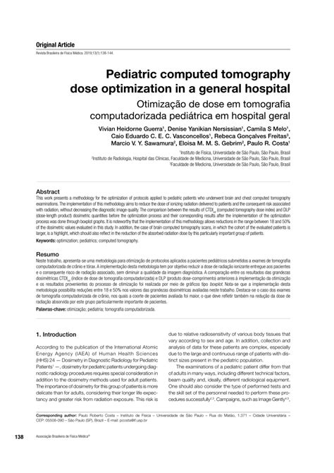 Pdf Paediatric Ct Dose Optimization In A General Hospital