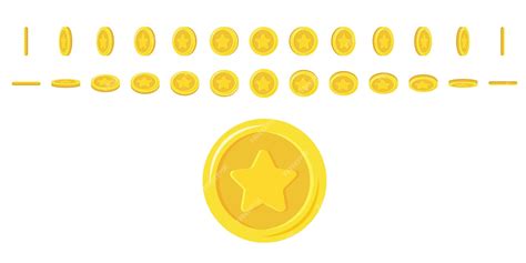 동전 별 회전 애니메이션을 위해 다른 각도에서 회전 금 동전 세트 프리미엄 벡터