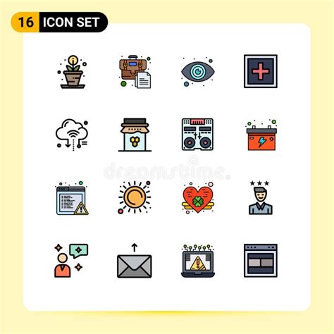 Pack Of 16 Modern Flat Color Filled Lines Signs And Symbols For Web Print Media Such As Router