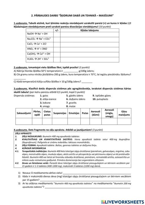 2 PĀrbaudes Darbs ŠĶidrumi DabĀ Un TehnikĀ MaisĪjumi” Online Exercise For Live Worksheets