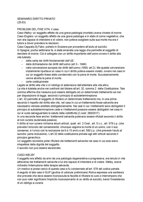 Approfondimento Diritto Alla Vita Docsity