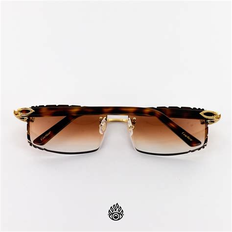 Cartier Tortoise Acetate Glasses With Gold C Decor And Honey Brown Lens