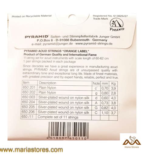 6 Sets Pyramid Oud Strings 11 String Set Oud Pyramid 650 11 Made In Germany Maria Stores