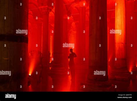 View Of Basilica Cistern With Red Ambient Lights Landmarks Of Istanbul