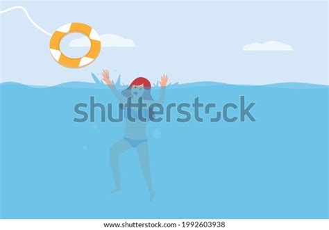 Drowning Vector Concept Young Woman Asking Stock Vector Royalty Free