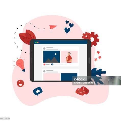 사진 콘텐츠와 소셜 미디어 개념 좋아요 및 댓글 벡터 플랫 일러스트레이션 Brand Name Online Messaging