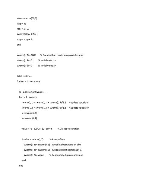 Particle Swarm Optimization Matlab Code Using 50 5000 Swarms PDF