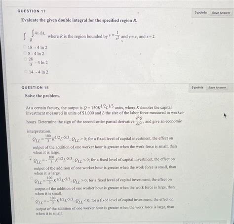 Solved Question 17 5 Points Save Answer Evaluate The Given