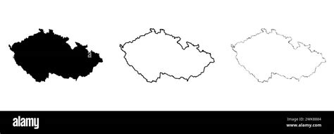 Czech Republic Country Silhouette Set Of 3 High Detailed Maps Solid Black Silhouette Thick