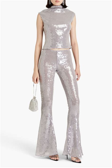 16ARLINGTON Koro Sequined Mesh Flared Pants THE OUTNET