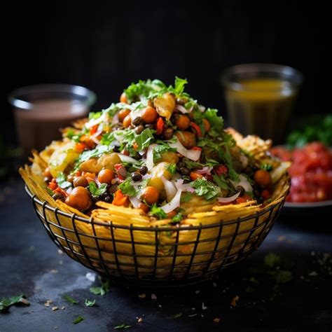 Photo Aloo Tokri Chaat Or Potato Basket Stuffed Chat Or Katori Chat