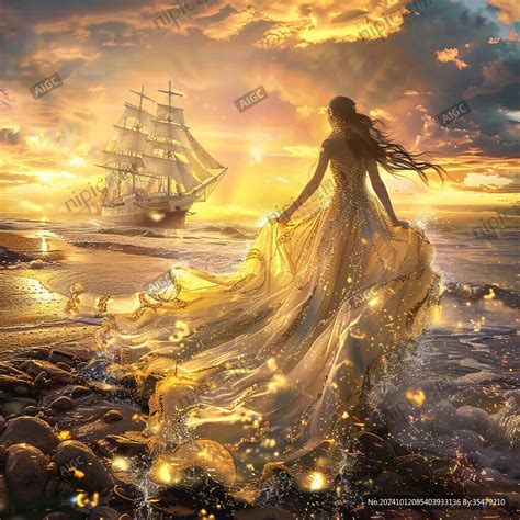 Ai创作图梦幻风景女孩 海洋人物意境 唯美背景唯美人鱼公主 梦幻美人鱼插画 清晨漫步海边的少女 插画梦幻女孩 玄幻奇幻时尚插画 星辰大海女孩背影 金色帆船装饰画 星月河幻想插画 幻想梦境插画