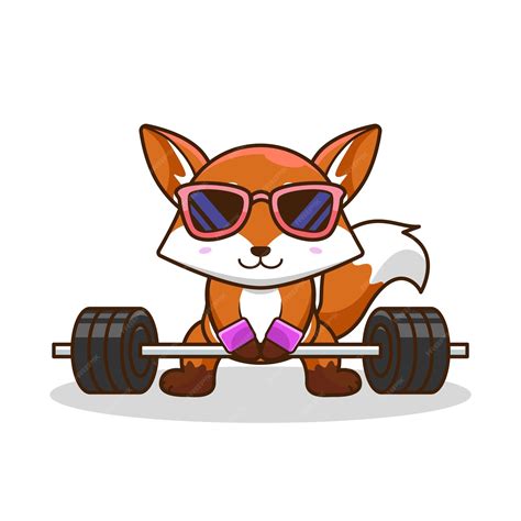 Premium Vector Cute Cartoon Fox Lifting A Barbell Cute Fox Workout