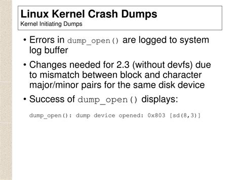 Ppt Linux Kernel Crash Dumps Powerpoint Presentation Free Download