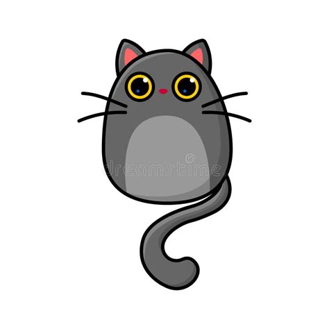 Cartoon Gray Cat With Big Yellow Eyes Vector Illustration Stock Vector