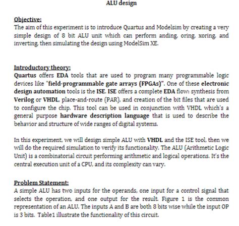 Solved Alu Design Objective The Aim Of This Experiment Is