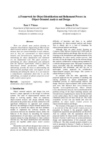 A Framework For Object Identification And Refinement Process In Object Oriented Analysis And Design