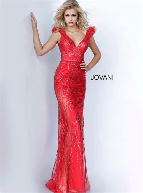 Jovani 02451 Embellished Gown With Feathers French Novelty