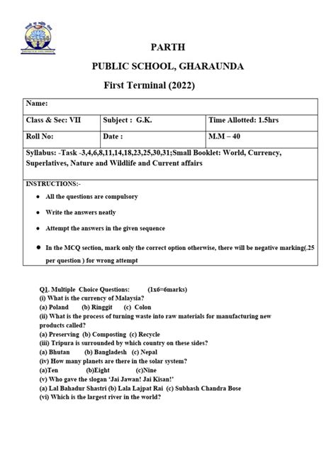Class Vii G K Pdf