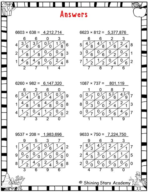 4 digits by 3 digits lattice multiplication worksheets math problems