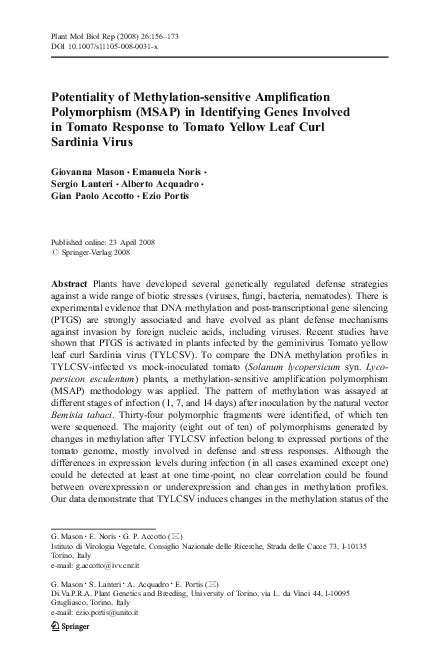 Pdf Potentiality Of Methylation Sensitive Amplification Polymorphism Msap In Identifying