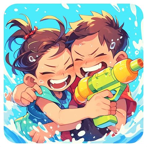 Premium Vector Friends Having A Water Balloon Fight