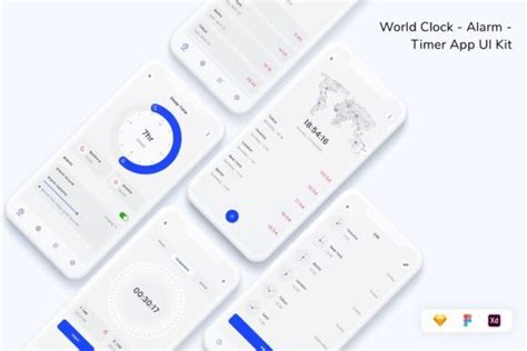 World Clock Alarm Timer App Ui Kit Graphic By Betush · Creative Fabrica