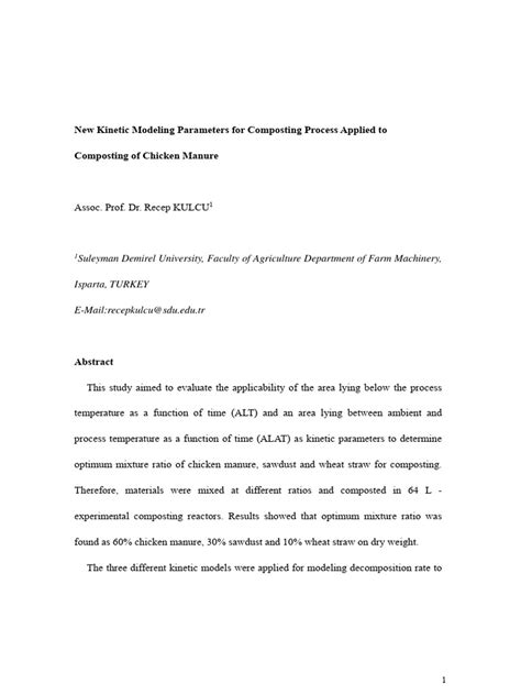 Kinetic Modeling Parameters For Composting Process Pdf Compost Manure