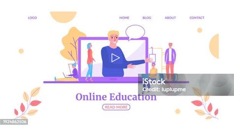 학습을 위해 노트북을 사용하는 캐릭터가 있는 온라인 교육 개념 교육 웹 사이트 벡터 일러스트 레이 션에서 공부하는 다양 한