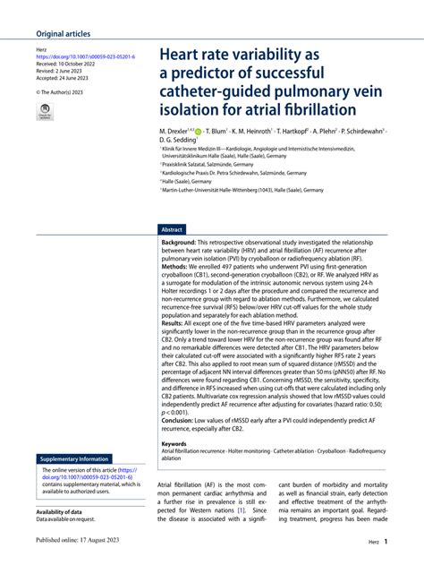 Pdf Heart Rate Variability As A Predictor Of Successful Catheter