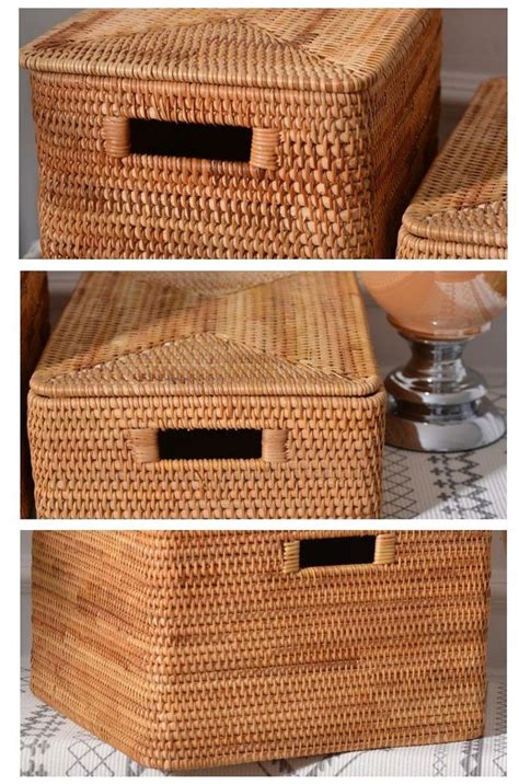 Rattan Rectangular Storage Basket With Lid Extra Large Storage Basket
