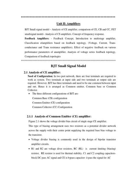 Unit Ii Bjt Fet Small Signal Analysis And Frequency Response Pdf