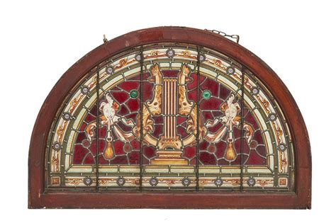 19th Century Ruby And Stained Glass Arched Panel 82x124 Cm