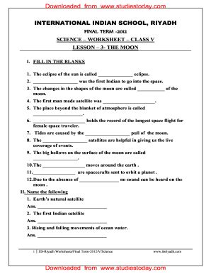 Science Worksheet For Class 5 Pdf Fill Online Printable Fillable Blank PdfFiller