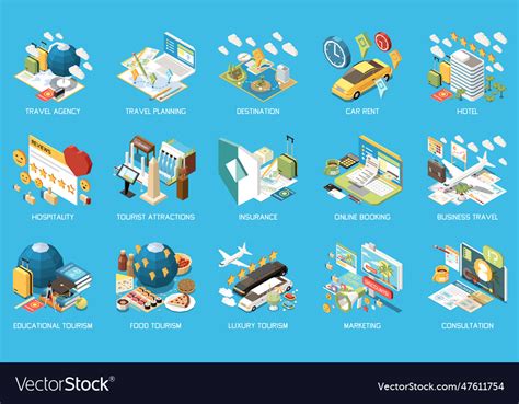 Touristic Travel Agency Isometric Concept Icon Set