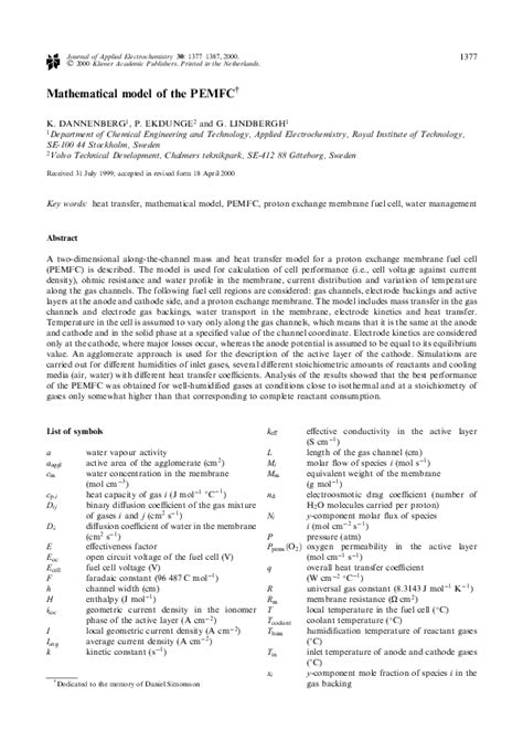Pdf Mathematical Model Of The Pemfc