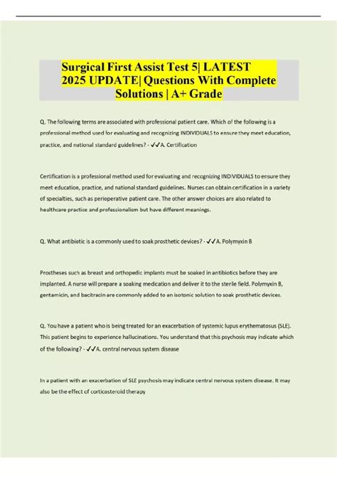 Surgical First Assist Test 5 Latest 2025 Update Questions With