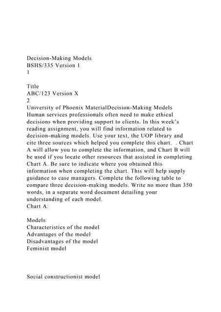 Decision Making Models Bshs335 Version 11titleabc1 Docx
