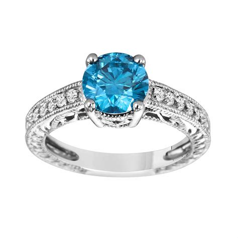 Fancy Blue Diamond Engagement Ring 14k White Gold Certified 160 Carat