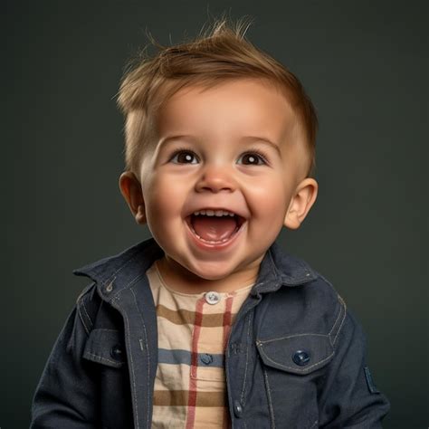 Un niño sonriente con una camisa azul y una camisa a cuadros Foto Premium