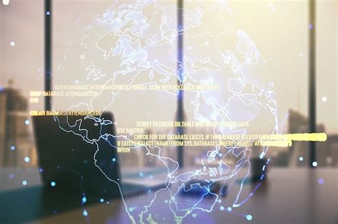 Premium Photo Multi Exposure Of Abstract Programming Language Hologram With World Map And