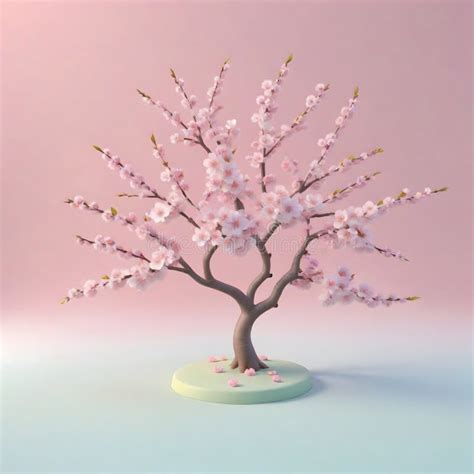 Pink Cherry Blossom Tree On Pastel Background Stock Illustration