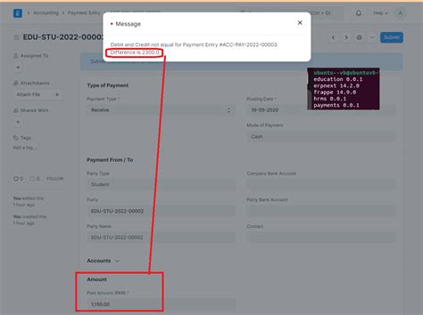 Error Debit And Credit Not Equal For Payment Entry For Payments Entry Against Education Fee