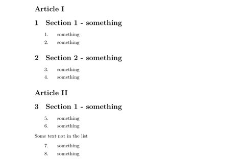 Enumerate How Do We Create A Continuous List Enumeration In Latex