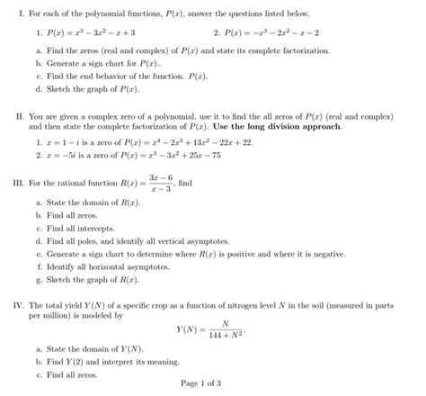 solved i for each of the polynomial functions p x answer