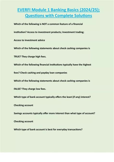 everfi module 1 banking basics 2024 25 questions with complete