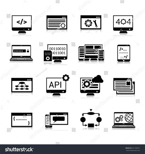Programming Data Analysis Processing Icons Black Stock Vector Royalty Free