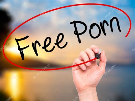 Man Hand Writing Free Porn With Black Marker On Visual Screen Stock Photo J Dudzinski